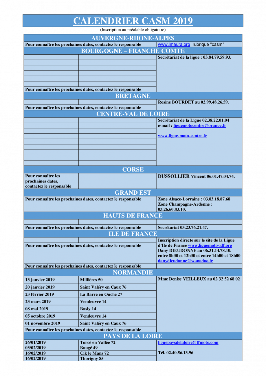 Calendrier CASM | FFMoto